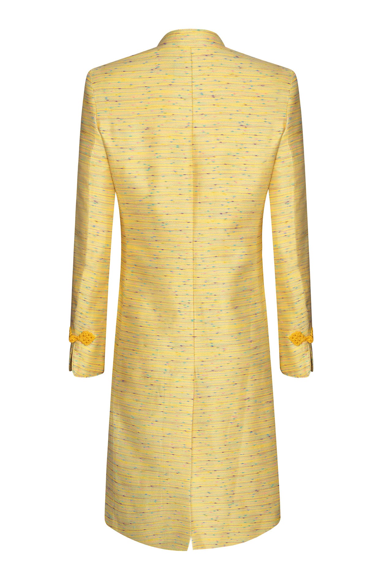 Yellow Dress Coat in Summer Slub Stripe with Self Trim and Frogging ...